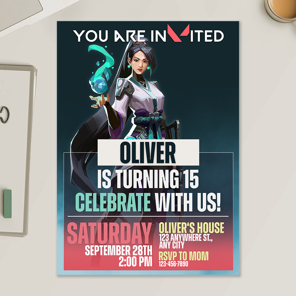 Valorant Birthday Invitation BUNDLE | Editable & Printable Canva Template
