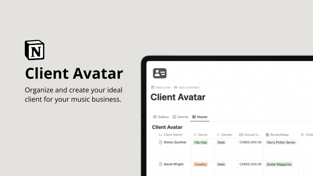 Notion Client Avatar for Music Engineers
