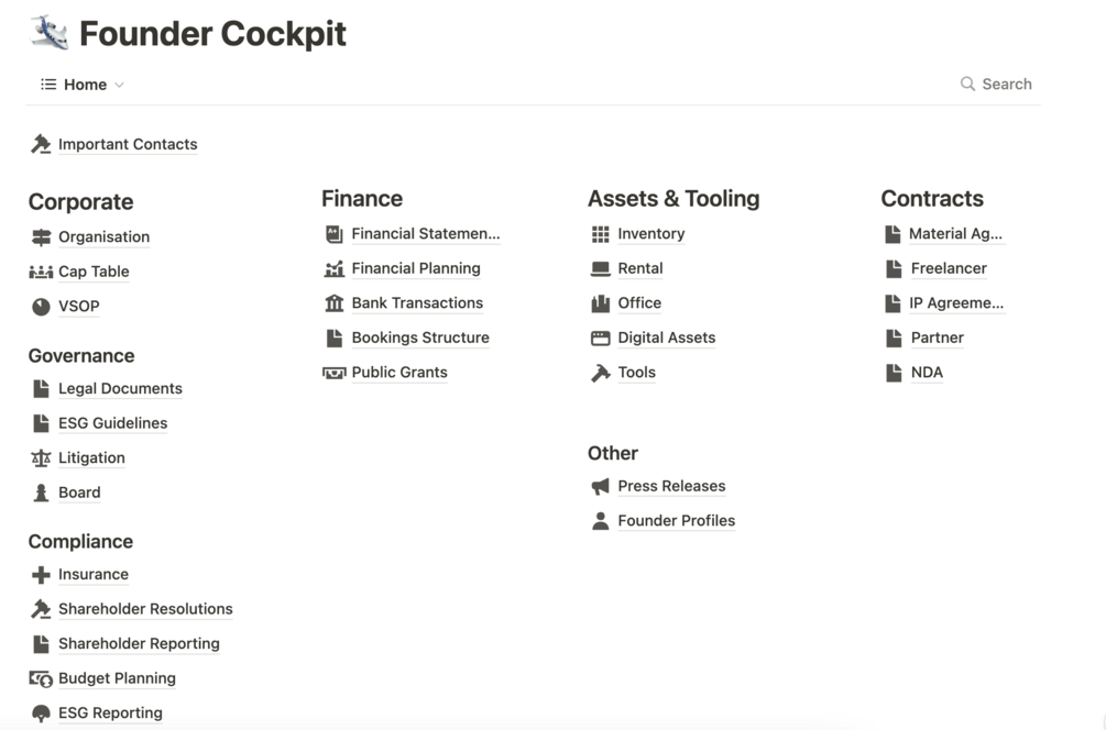 Notion Template - Startup Founder Cockpit