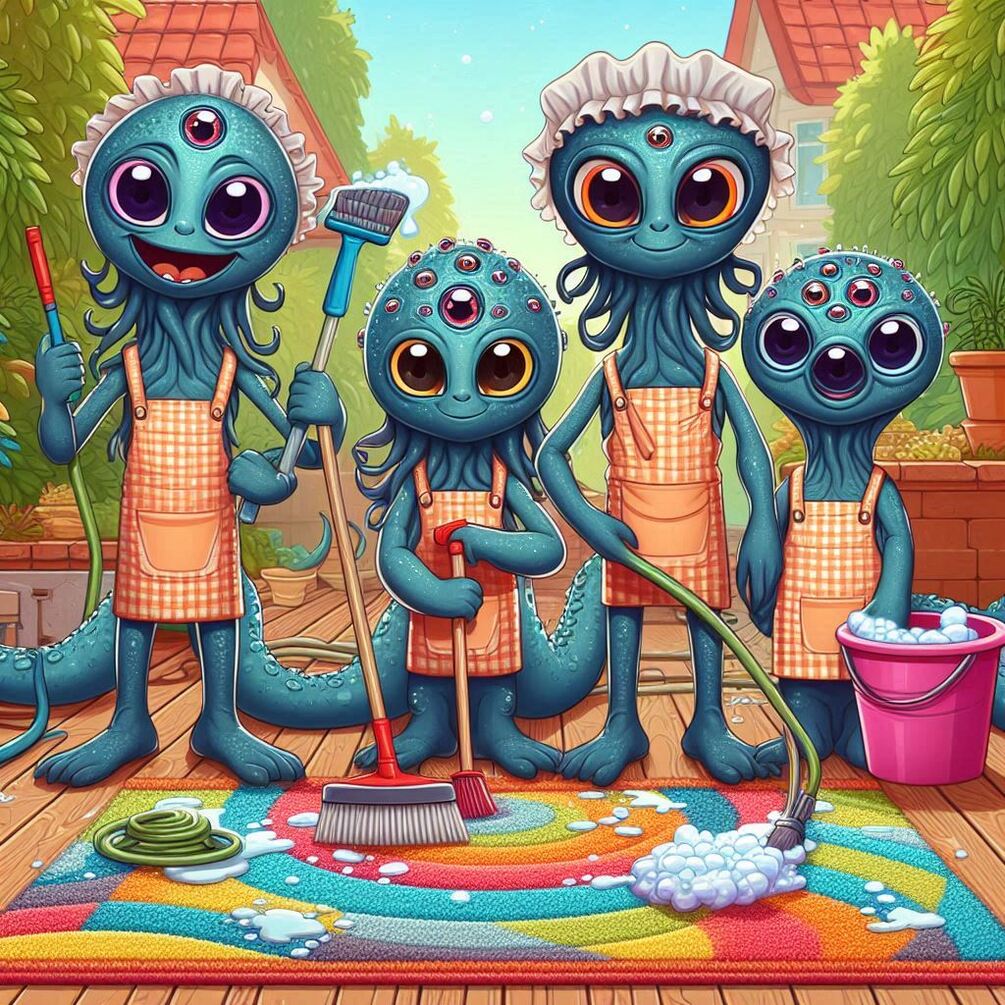 aliens washing a carpet