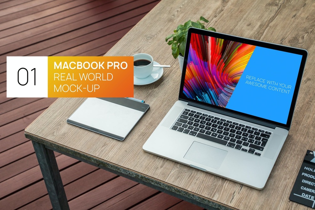 Wooden desk MacBook Pro Retina Real World Mock-up