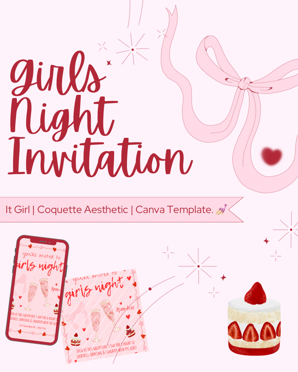 Girls night invitation (IT GIRL) (coquette style)(cute)