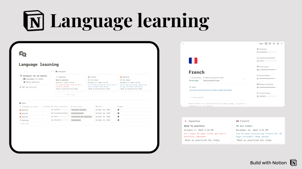 The best language learning dashboard - Notion template