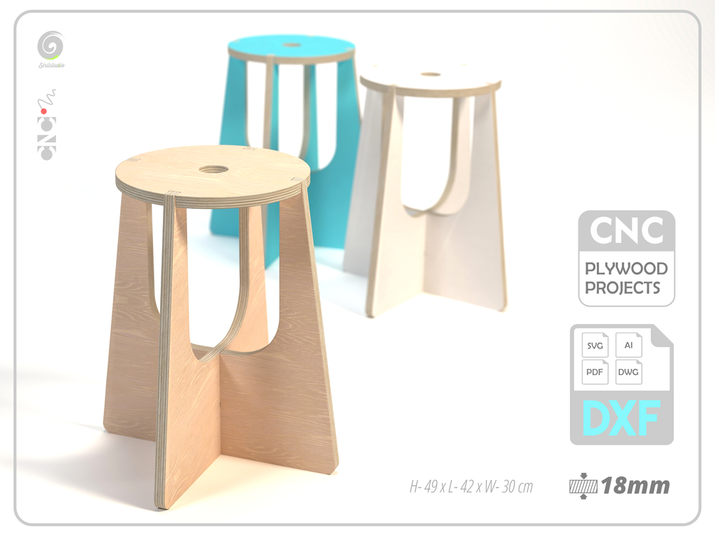 CNC plywood stool-CNC furniture-PDF,SVG,AI,DWG,DXF-cnc modern stool ...