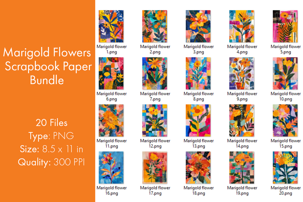 Marigold Flowers Collage Scrapbook Paper Bundle