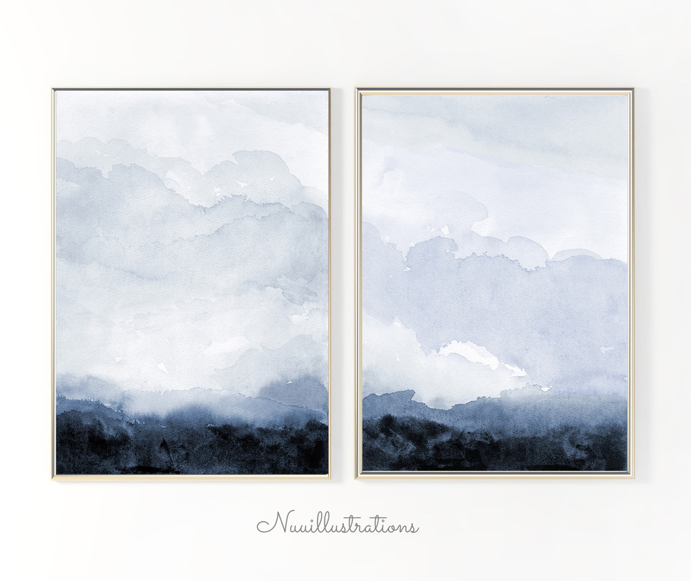 Abstract Art Blue Landscape Print Downloadable Printable Minimalist ...