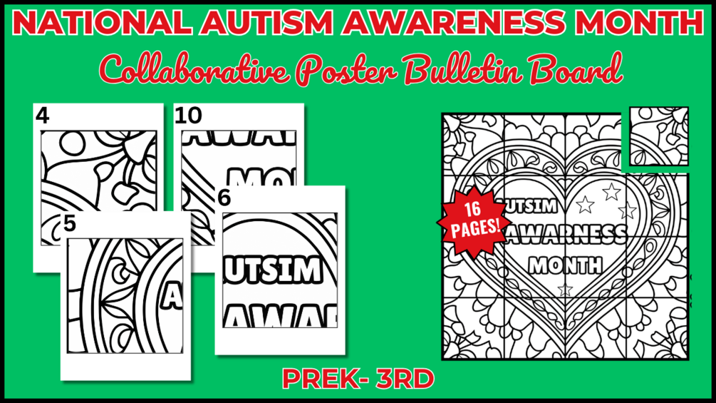Autism Awareness Month Coloring Pages: Collaborative Poster Bulletin ...