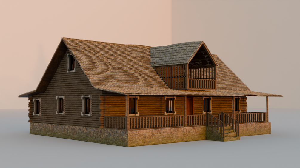 Realistic 3D Wooden Cabin Model - Game & Animation Ready