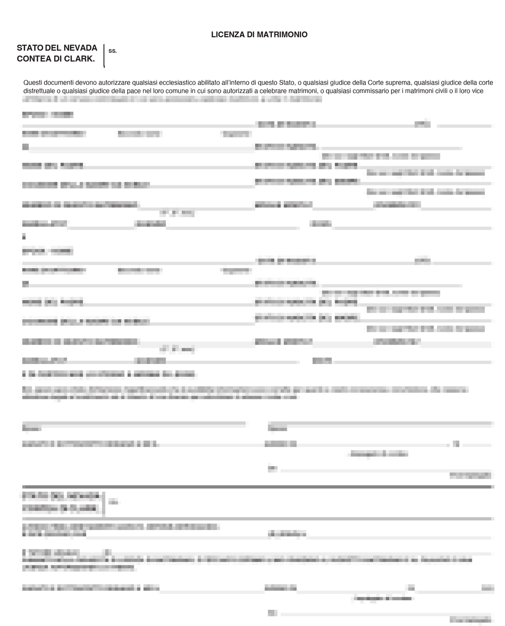 Nevada State - Marriage License Template (Italian)
