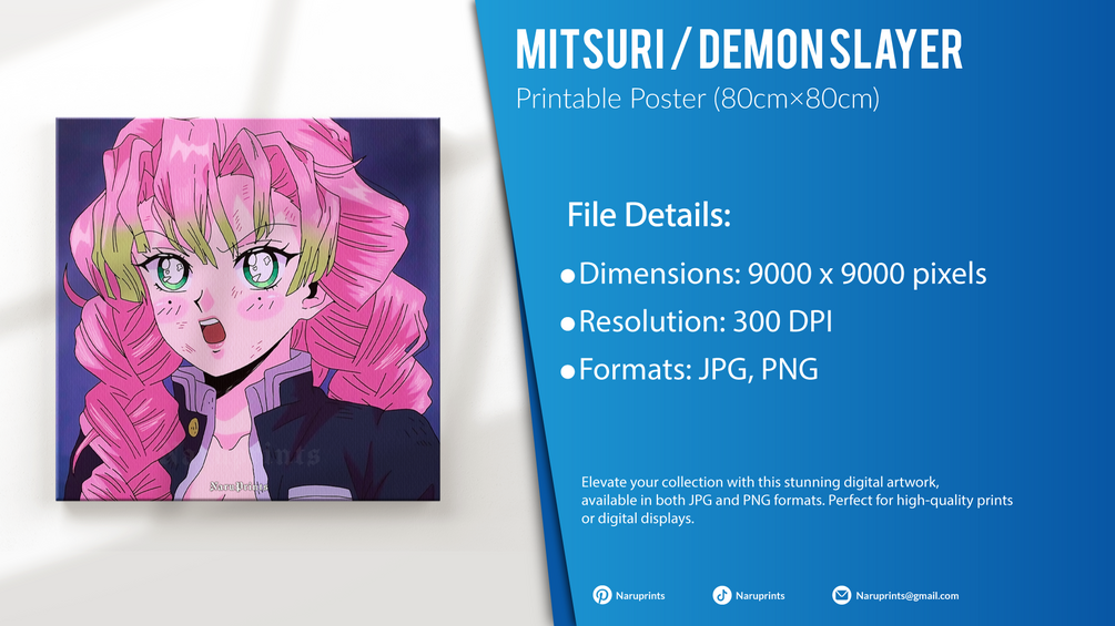 Mitsuri | Demon Slayer Printable Art (80cm×80cm) 300DPI | Digital Art ...