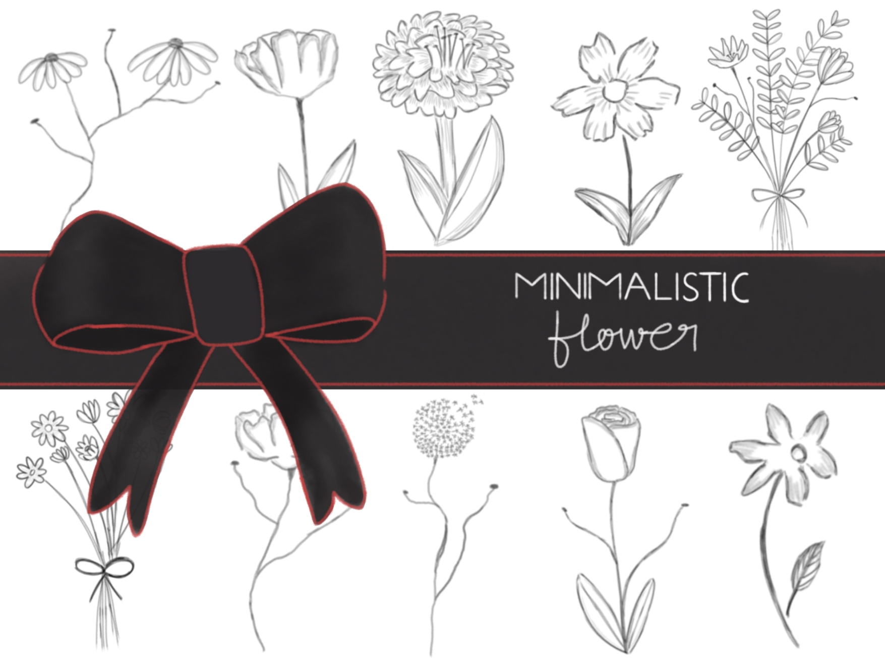 Minimalistic Flower Clipart - 10 Hand-Drawn Floral Illustrations