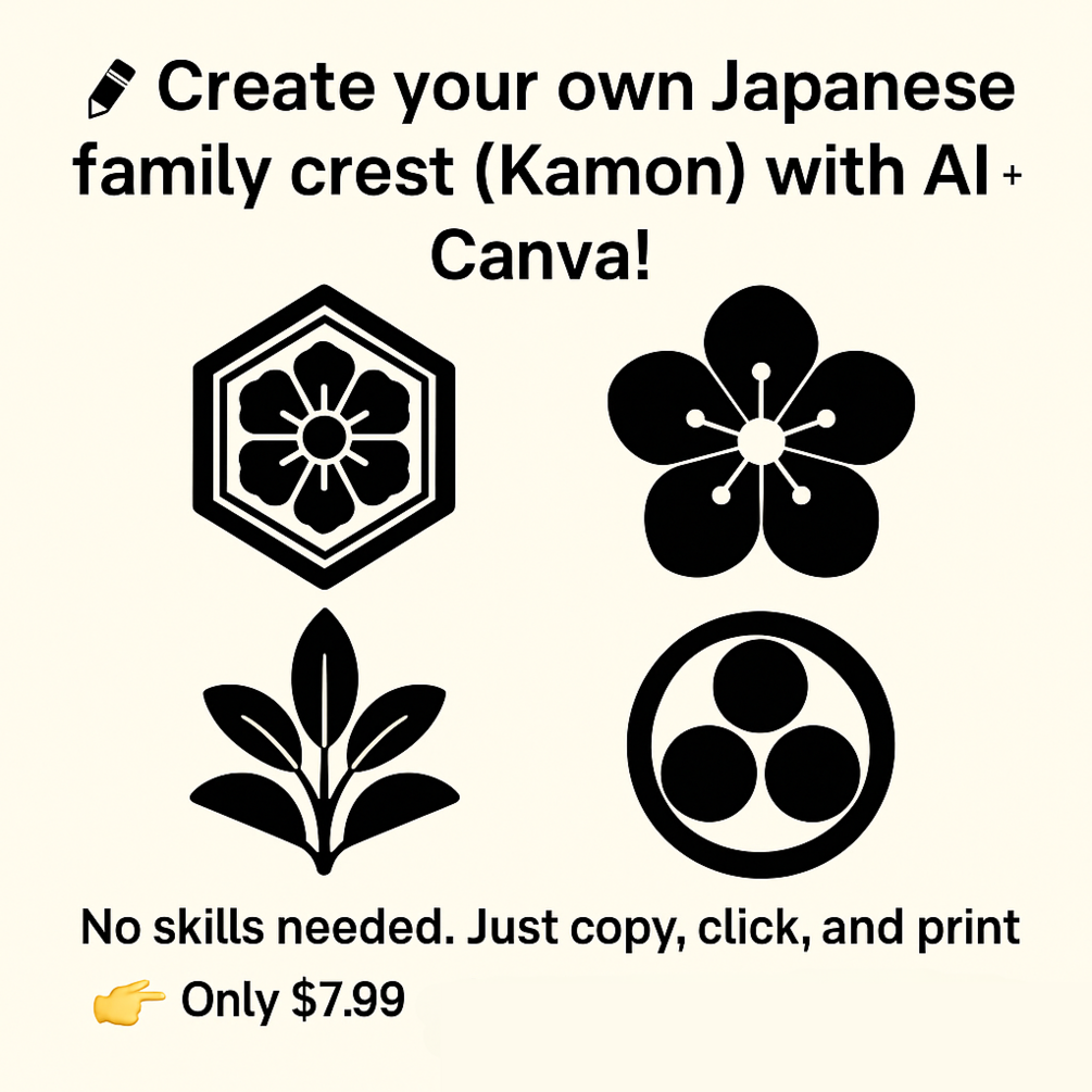 Kamon AI Prompt Pack with Canva Template – Japanese Crest Design Toolkit