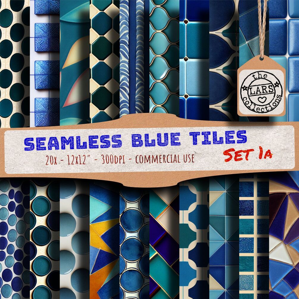 20 seamless digital papers with ceramic tiles in blue Set 1a