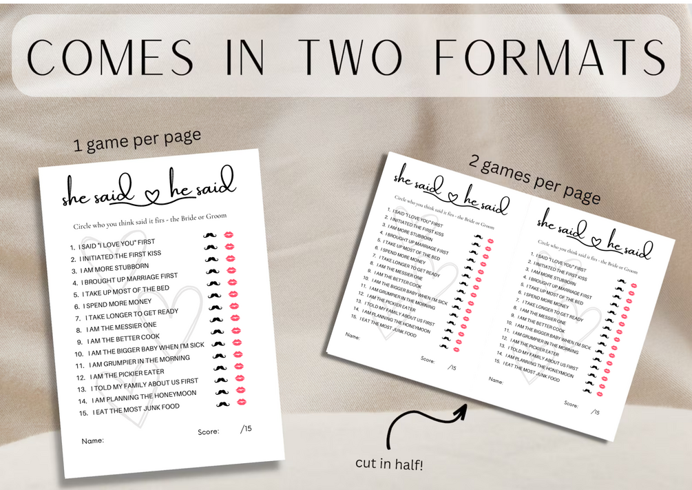 Guess Who Said It - She said He Said - The Bride and Groom Game - Funny ...