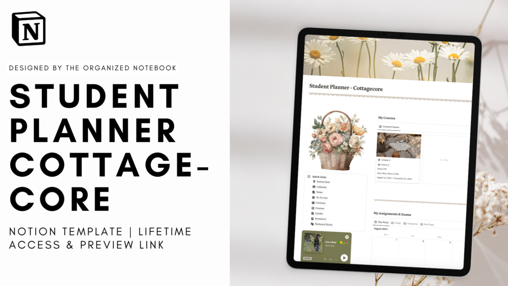 Student Planner Notion Template: Cottagecore Theme