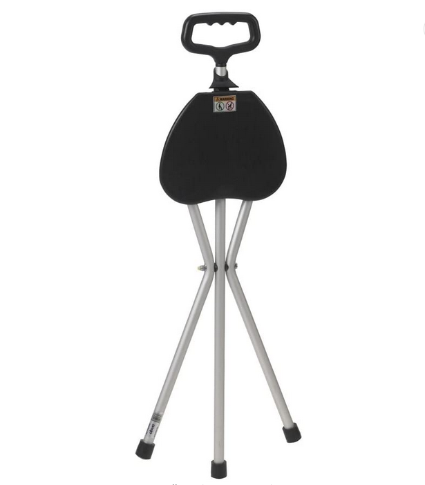 Drive Medical Adjustable Folding Cane with Seat - BLACK