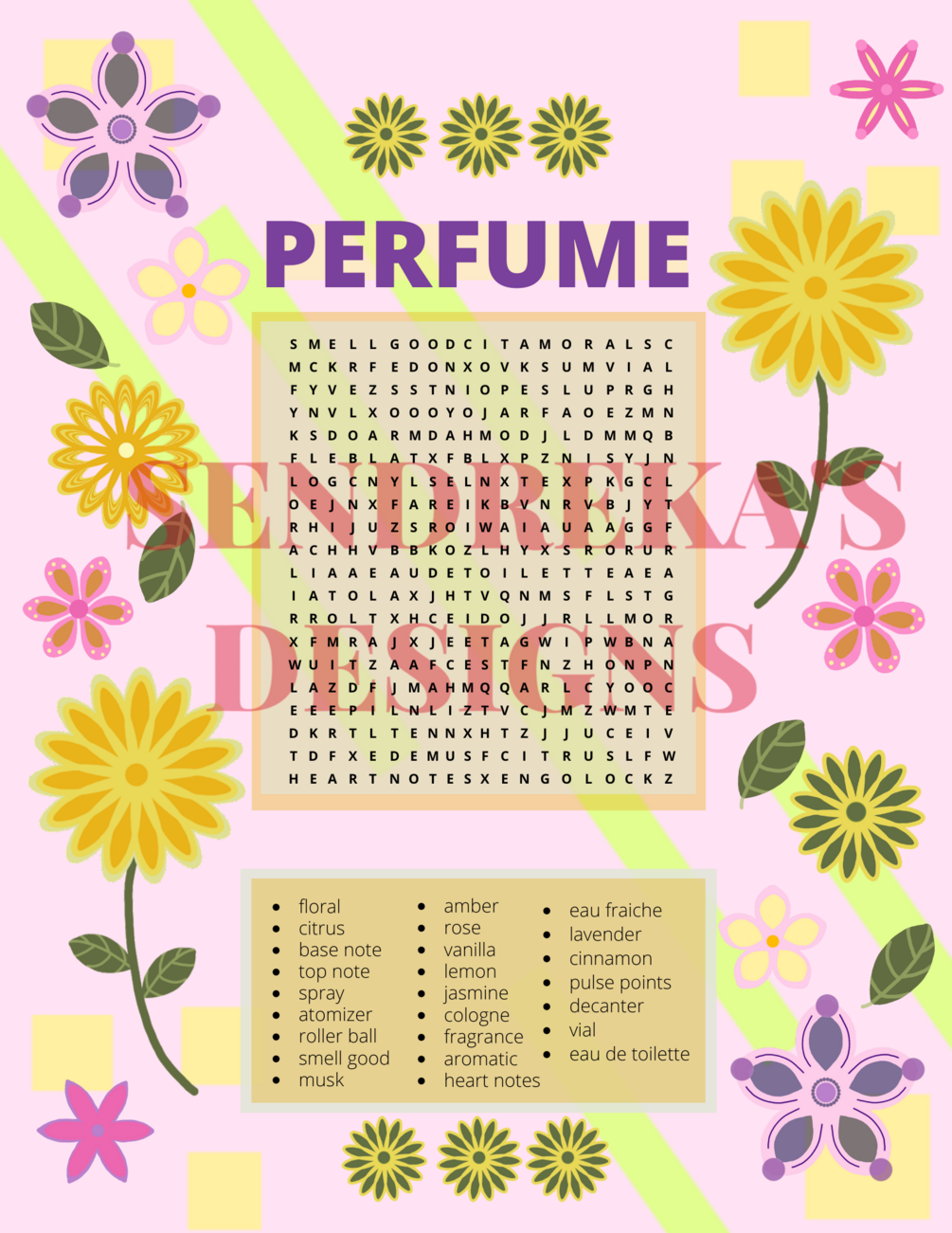 PDF Word Search Puzzle with Perfume Theme