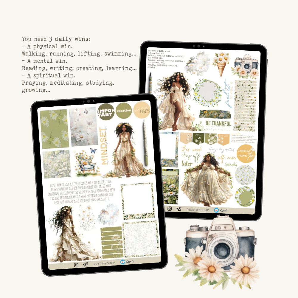 Daisies stickers, GoodNotes & PNG