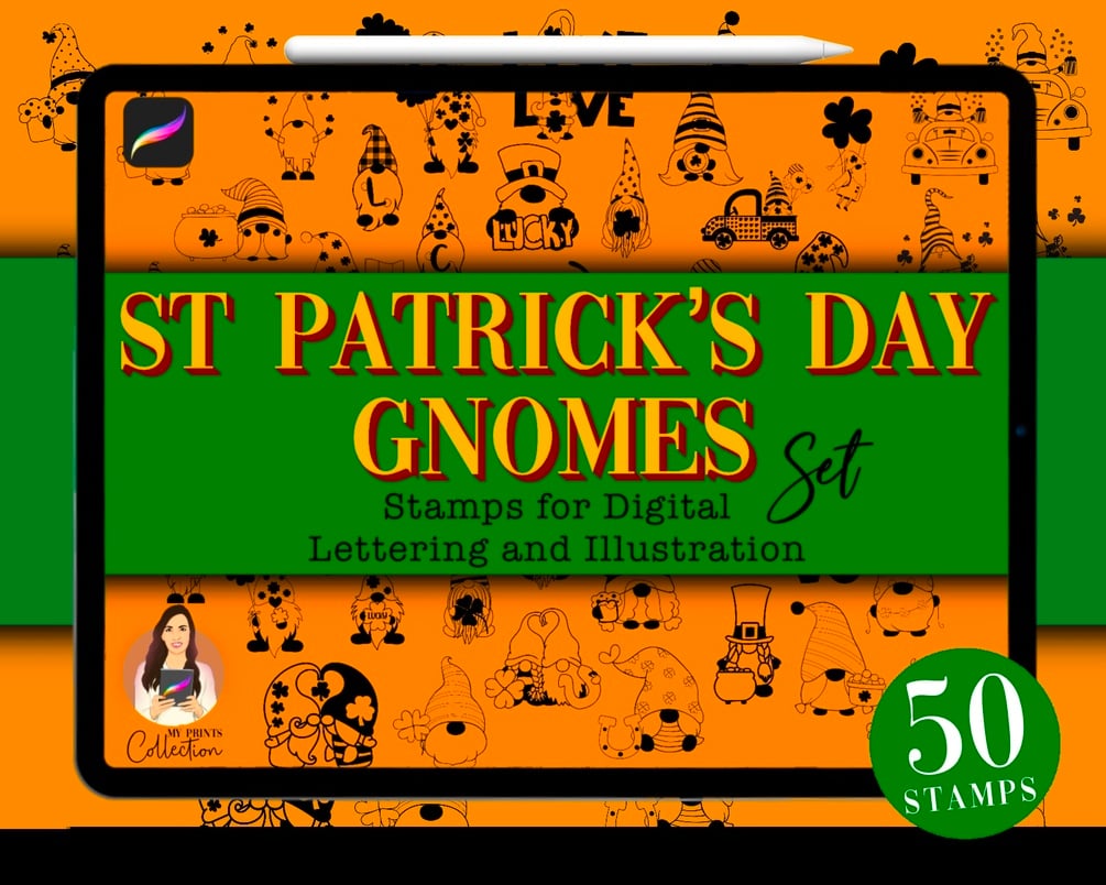 St Patricks Day Gnomes Brush Set | 50 Procreate Stamps | Coloring ...