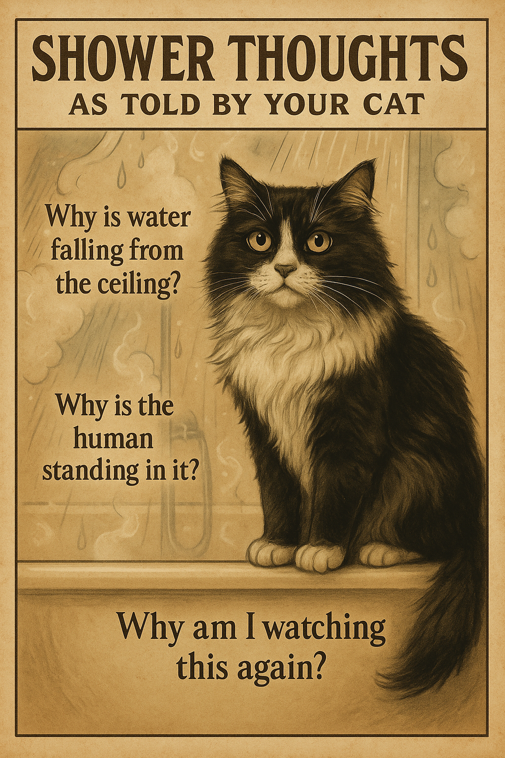 Shower Thoughts – A Cat’s Bathroom Reflection