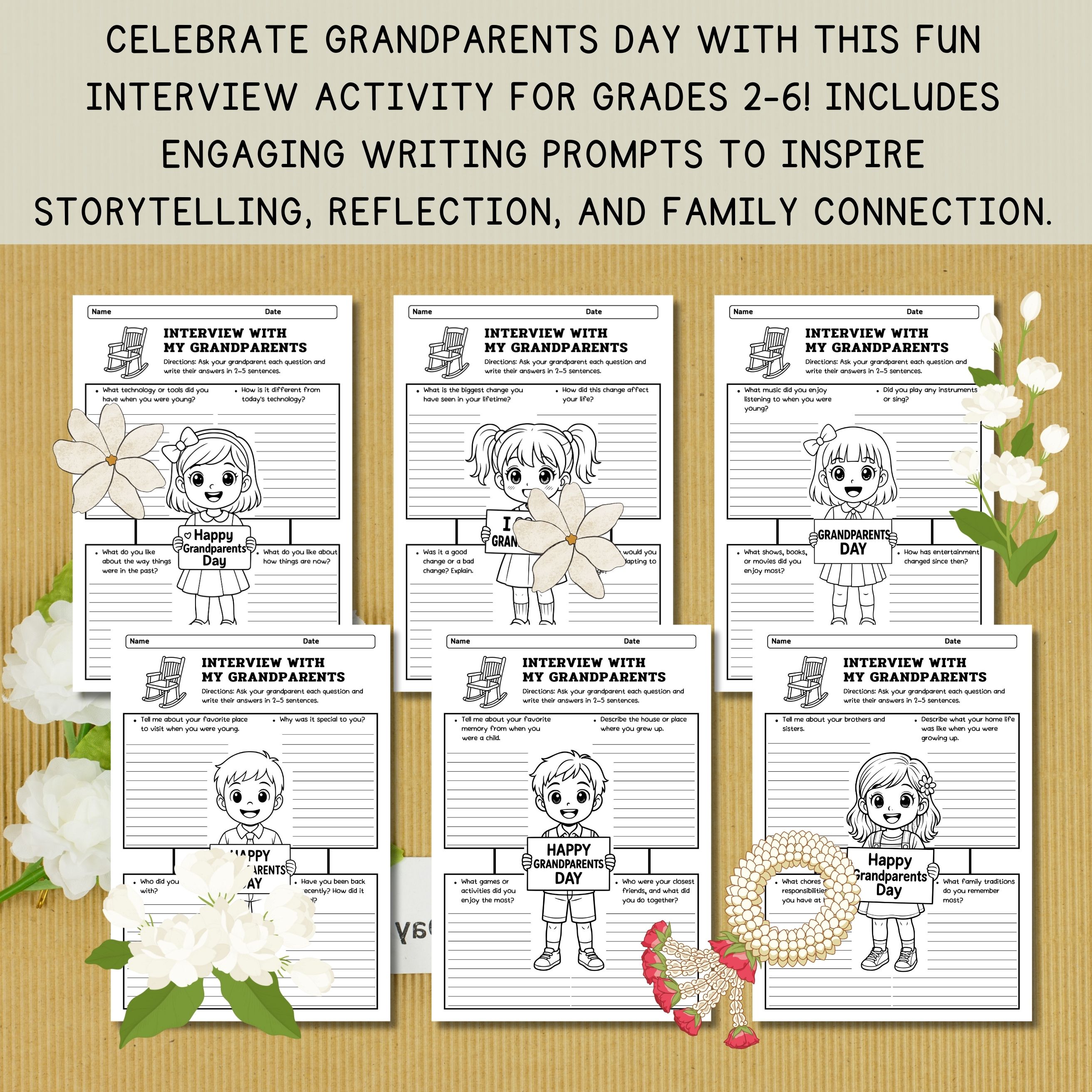Interview with My Grandparent for Grades 2–6, Grandparents Day Writing ...
