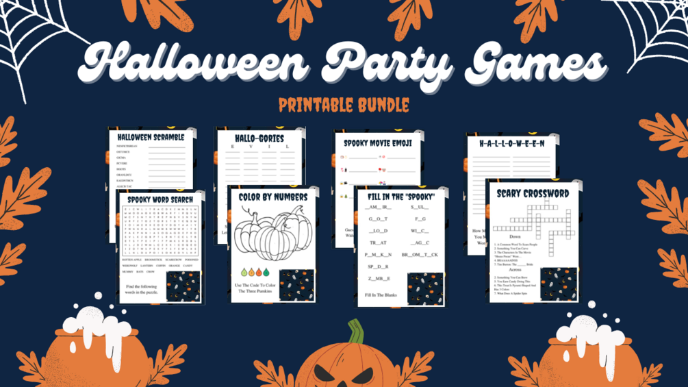Halloween Party Games BUNDLE Dark Blue| 12 Halloween Printable Games ...