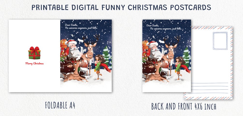 Digital Printable Funny Christmas Postcard / Dear Santa