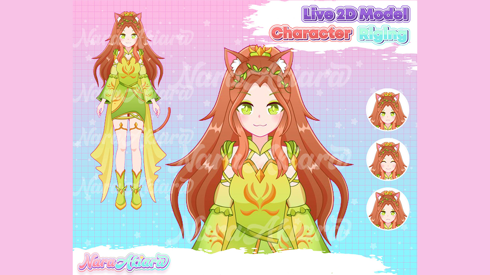 Vtuber Model and Rigging Anime Girl Green Clothes Cat Premade, Live2d ...