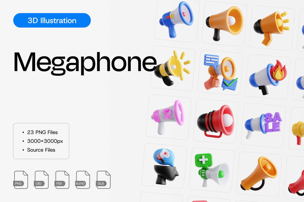 Megaphone 3D Icon Set
