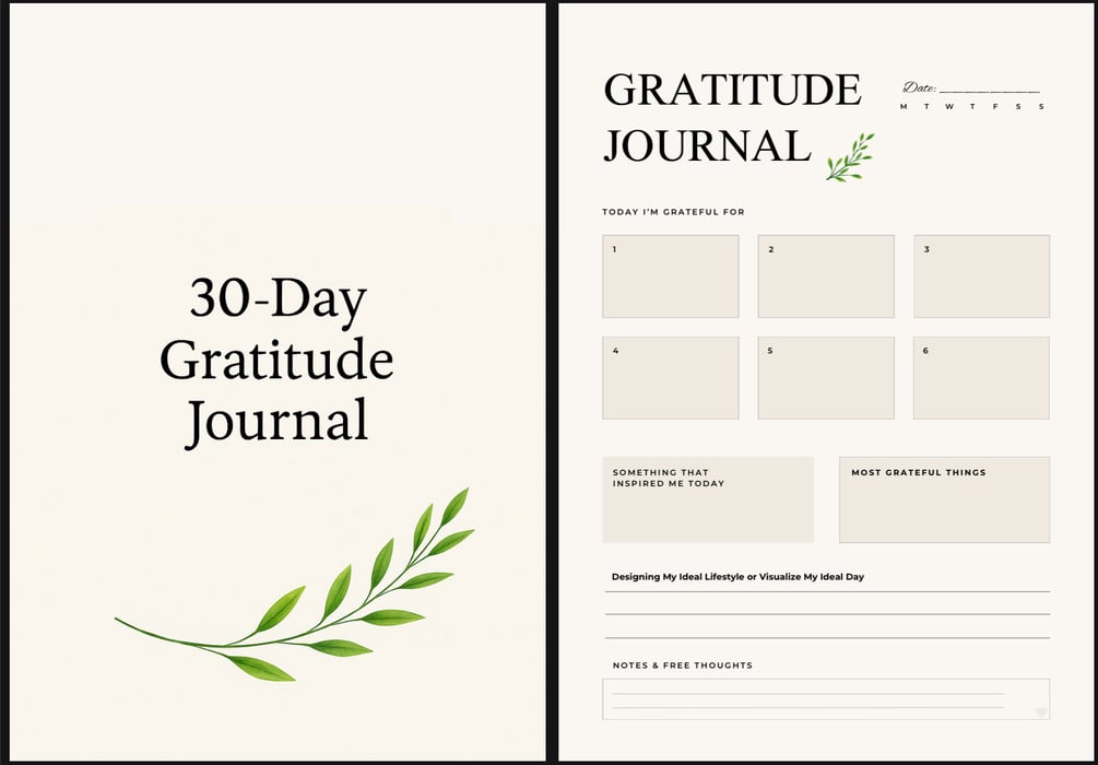 30-Day Gratitude Journal (Printable PDF for Mindfulness & Self-Care)