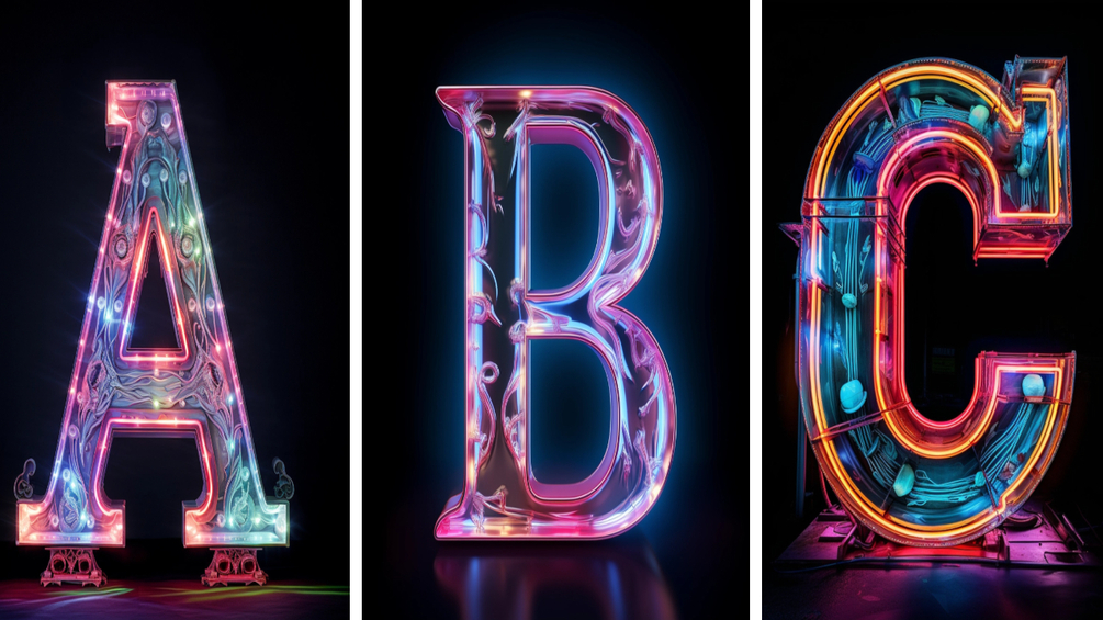 Printable Unique Personal Name Neon Alphabet PNG File Bundle.