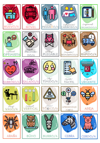 TARJETAS CON VOCABULARIO (A-Z) (sustantivos, adjetivos y verbos)
