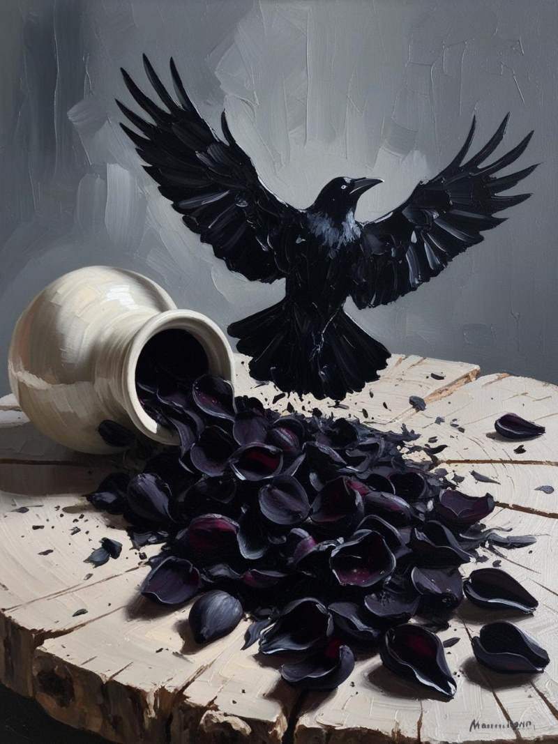 A3 Wall Poster - Crow emerging from petals
