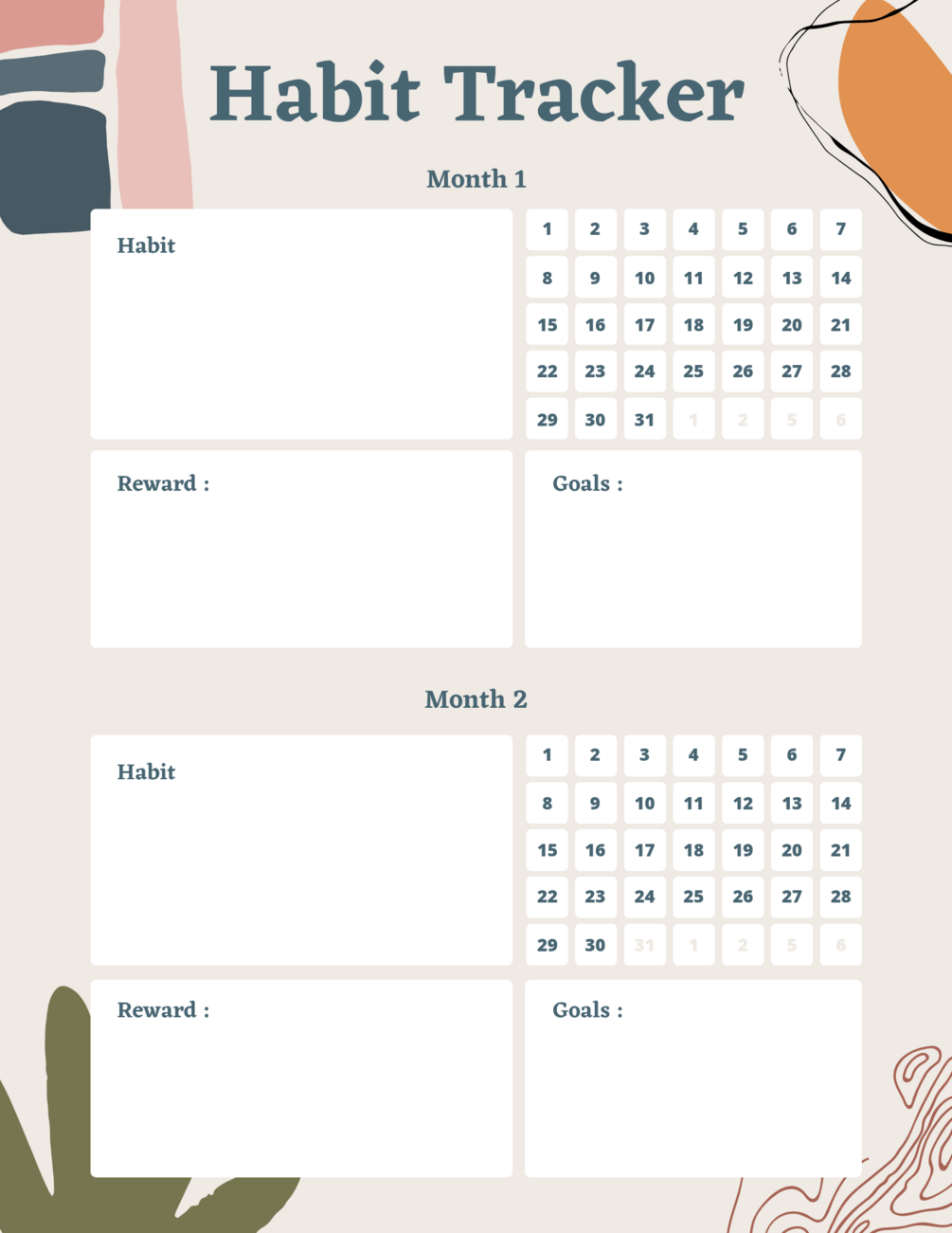 habit tracker for 2 month's progress