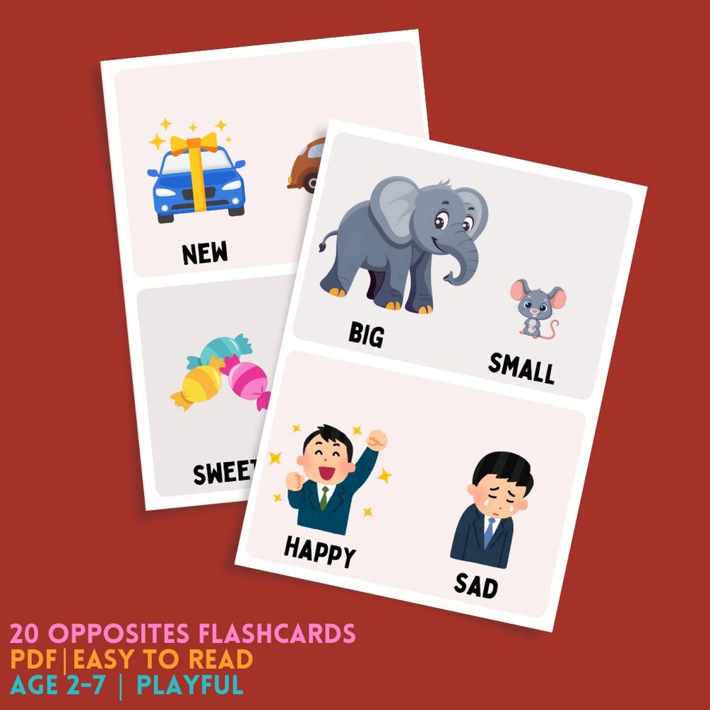 Flashcard Set for Kids, Opposites Fun