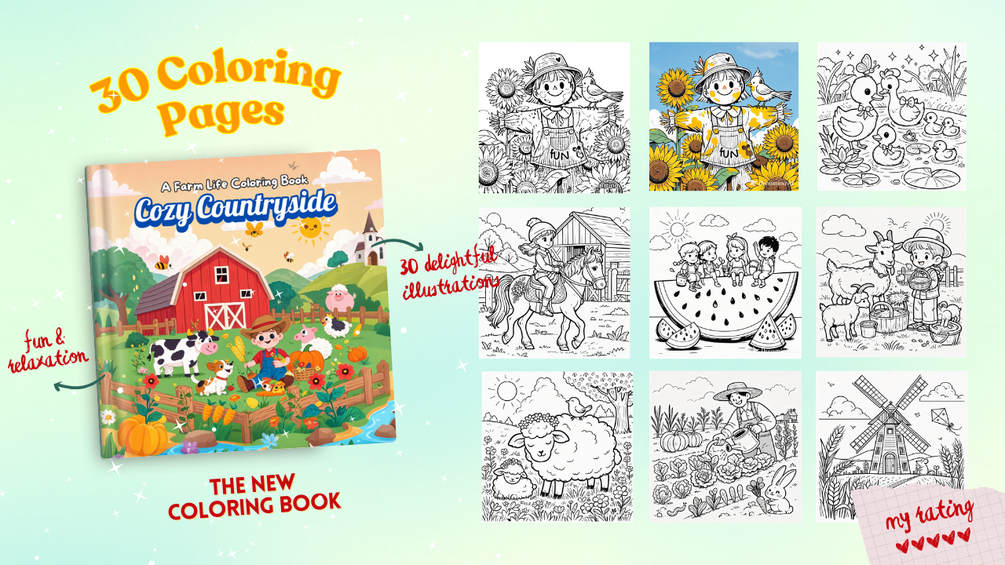 Cozy Countryside: A Farm Life Coloring Pages for Adults and Kids ...