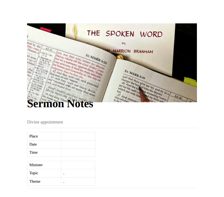Sermon note book template