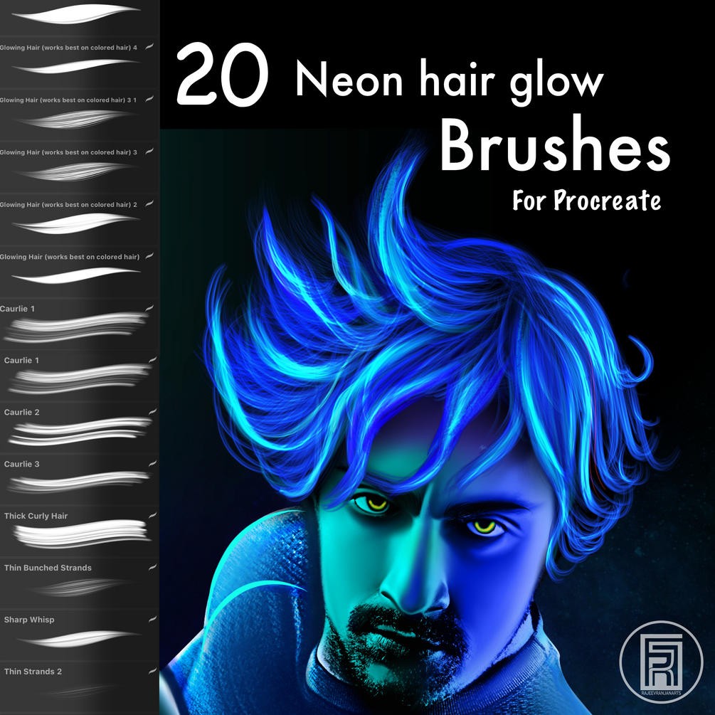 20 neon Hair glow Procreate brushes | rajeevranjanarts