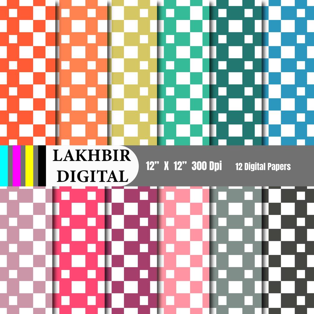 Checkered Charm Digital Paper Pack", a collection of 12 digital ...