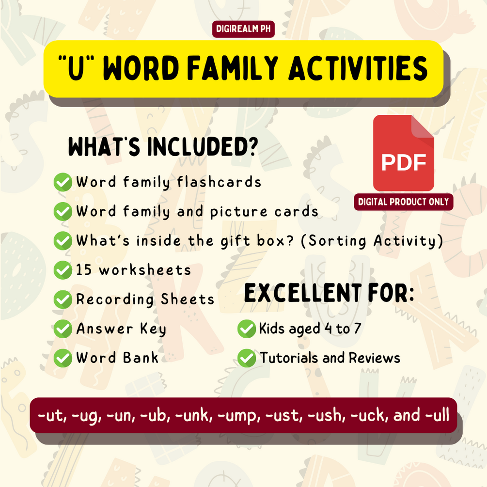 Printable Word Family Activities For Beginning Readers, "U" Word Family ...