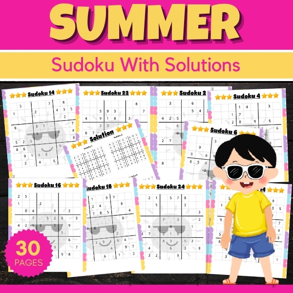 Summer Sudoku Puzzles With Solutions - Fun End of the year Brain Games