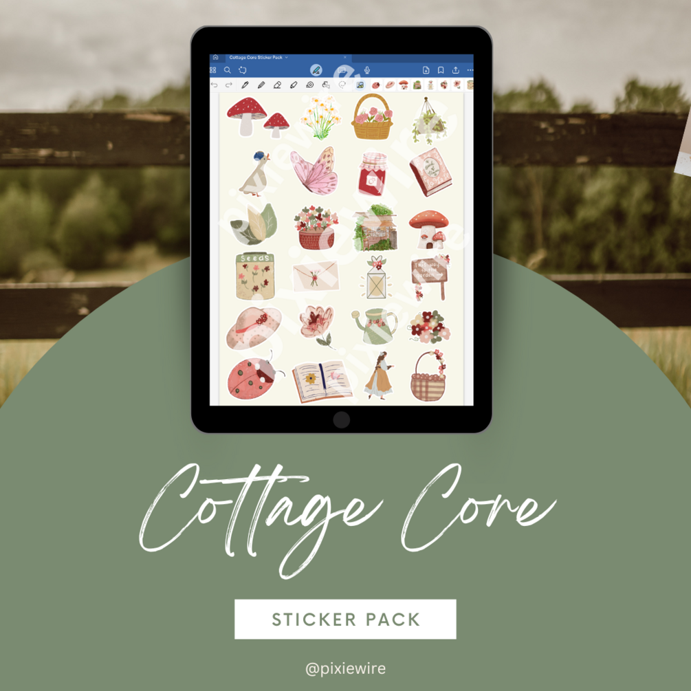 24 Cute Cottagecore Digital Stickers Pack | Goodnotes & PNG Files for ...