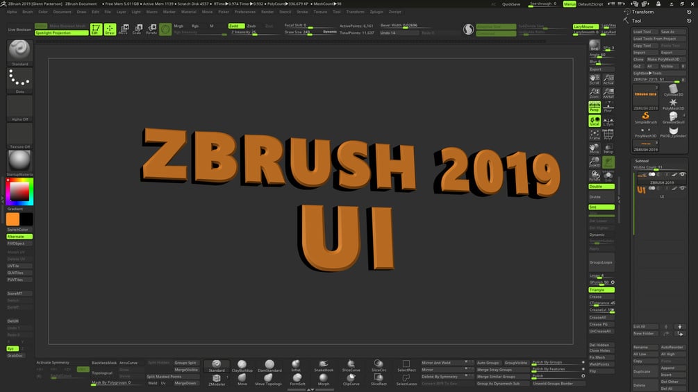ZBRUSH 2019 UI