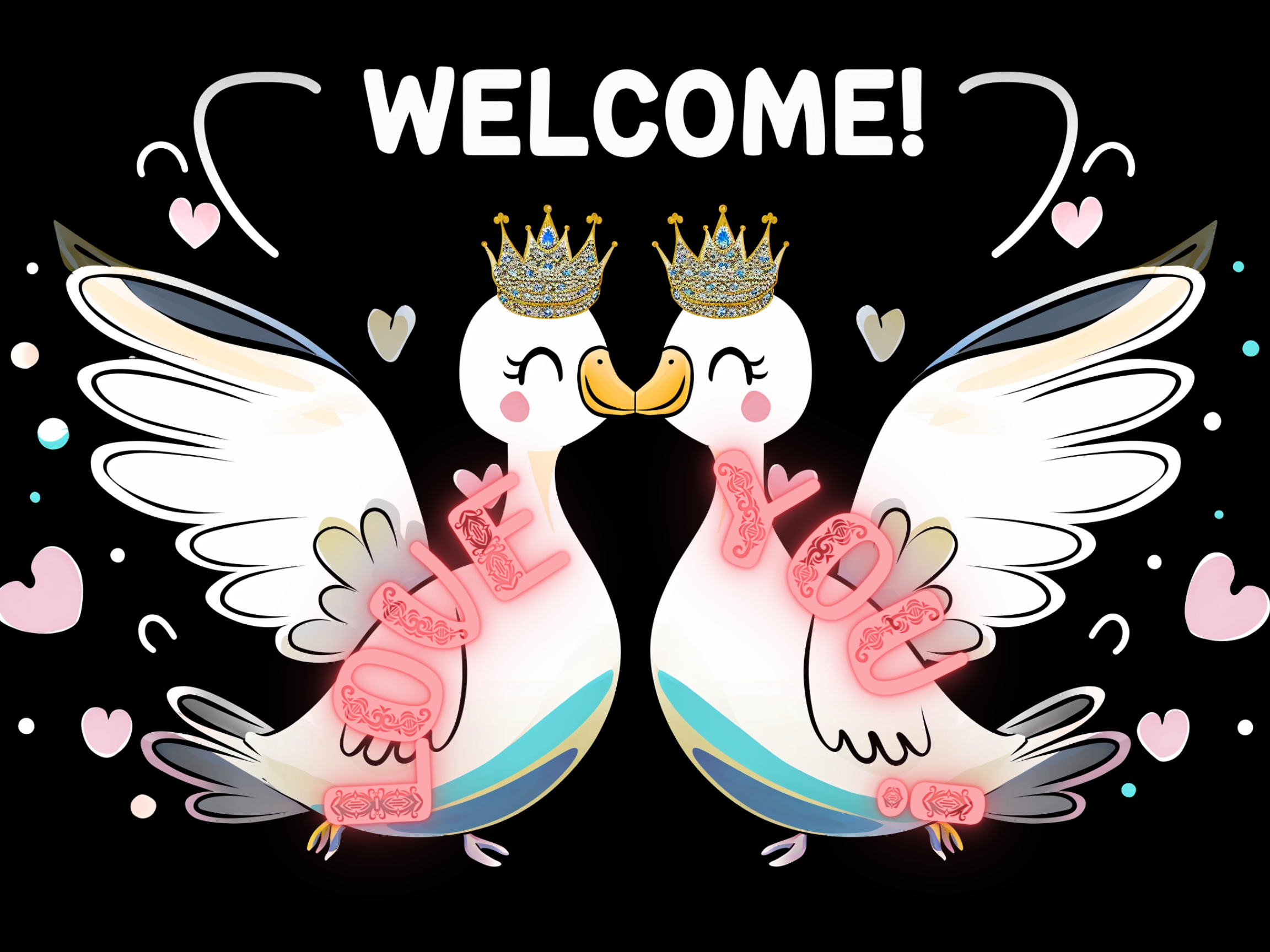 Royal Swan Chicks: Adorable Chibi Illustration with Platinum Crowns