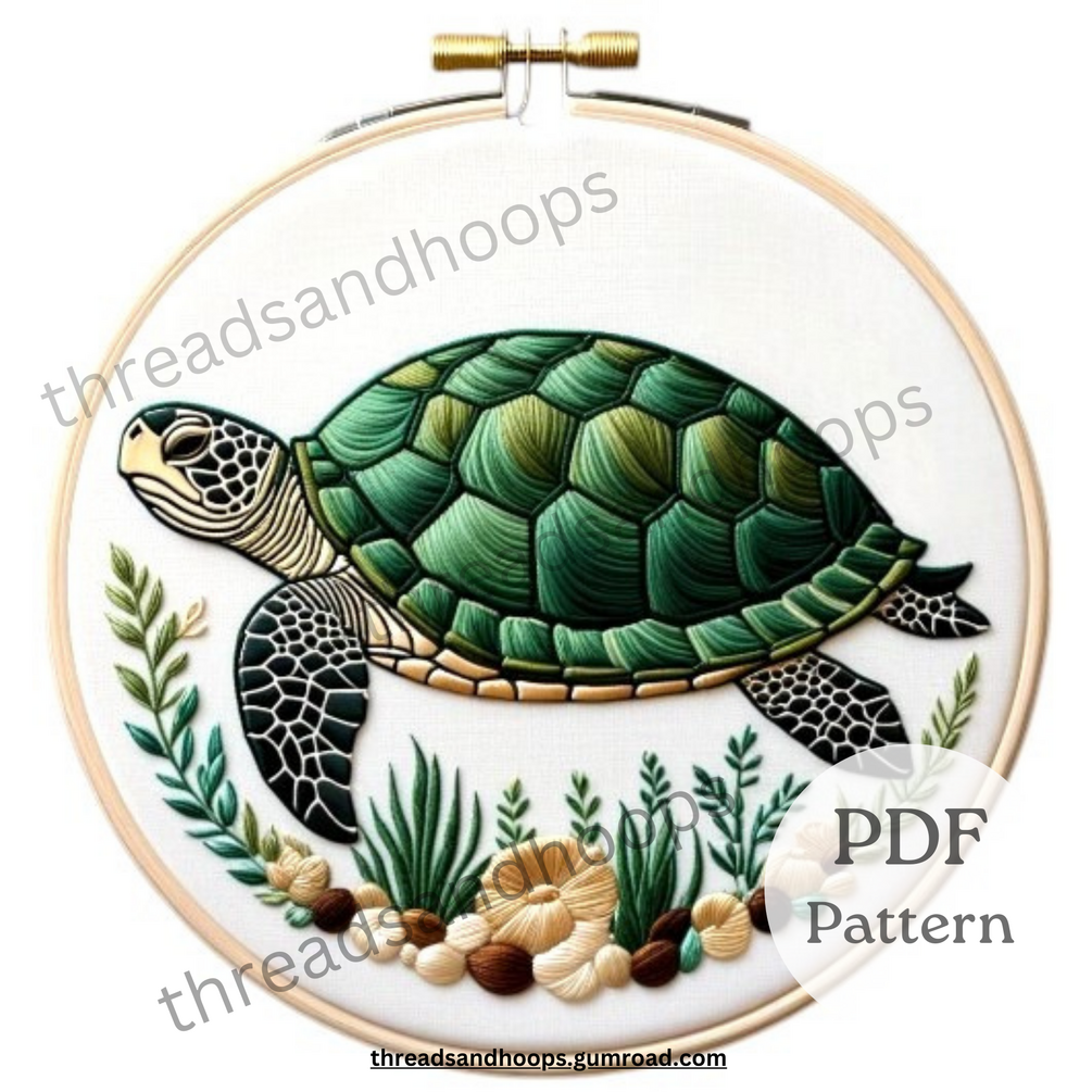 Tortoise Hand Embroidery Pattern, Embroidery Pattern, Unique Embroidery ...