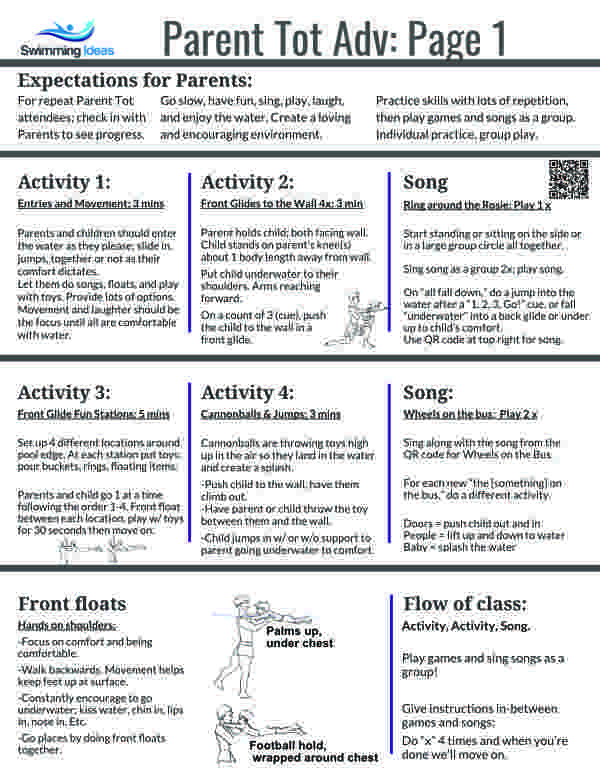 New Parent Tot Lesson Plan: Advanced participants - Swimming Ideas