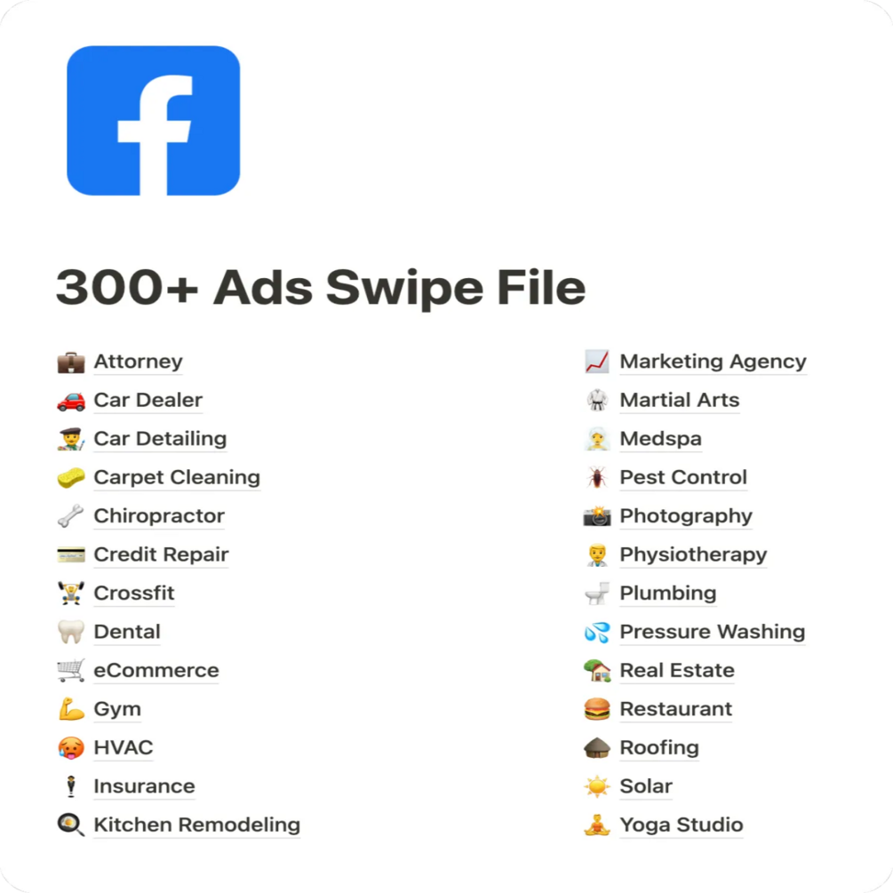 300+ Proven Facebook™ Ads Swipe File