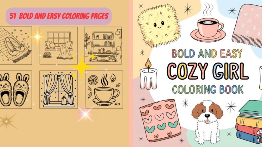 Bold and easy cozy girl coloring book