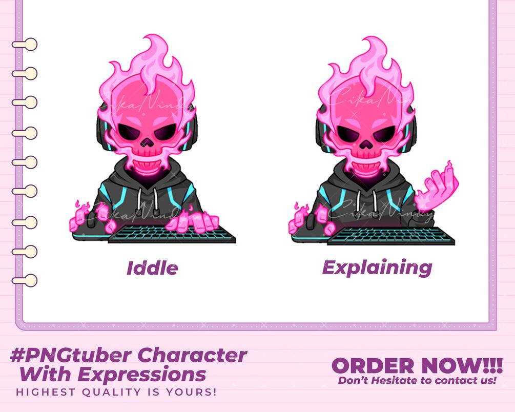 Stand Out as a Streamer with PNG Tuber Avatar Pink Fire Skull ...