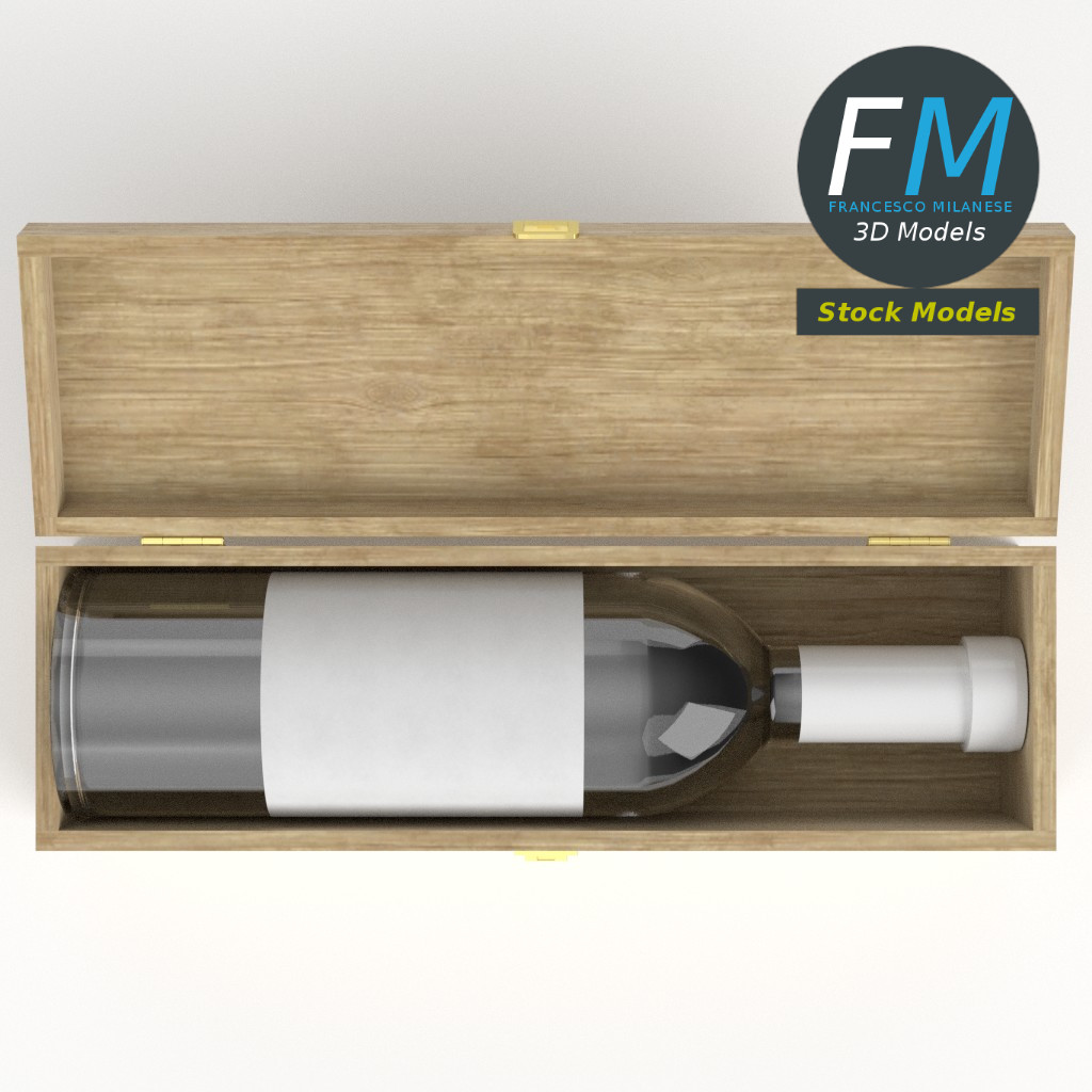 3D MODEL - Wine bottle in a wooden box